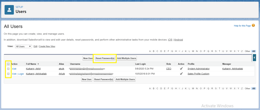 Different ways to Reset Password in Salesforce – Akhil Kulkarni